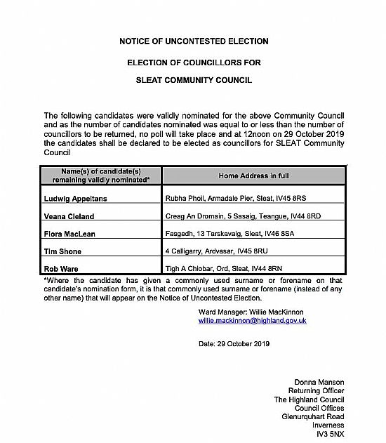 Sleat Community Council | News | Formation of new Sleat Community Council
